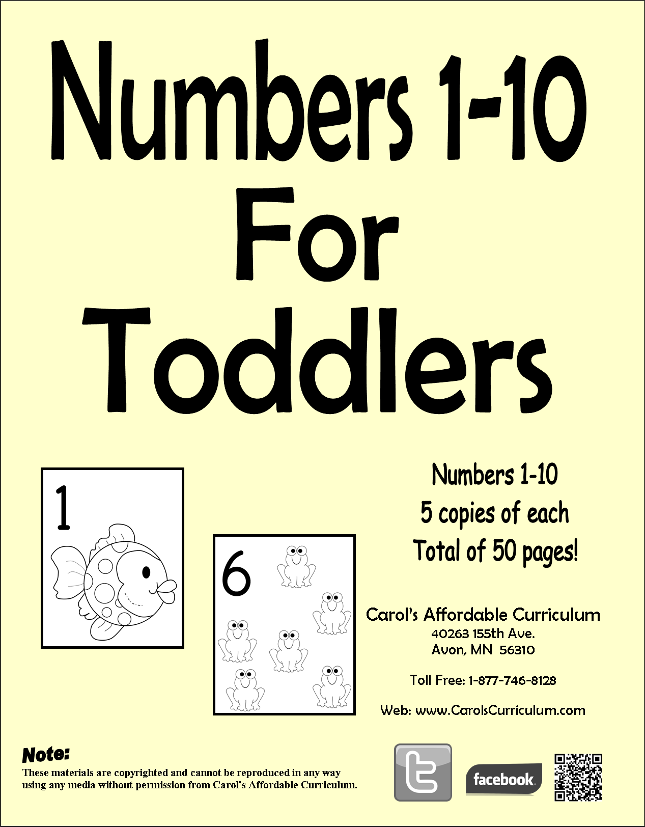Numbers for Toddlers: Carol's Affordable Curriculum Online store