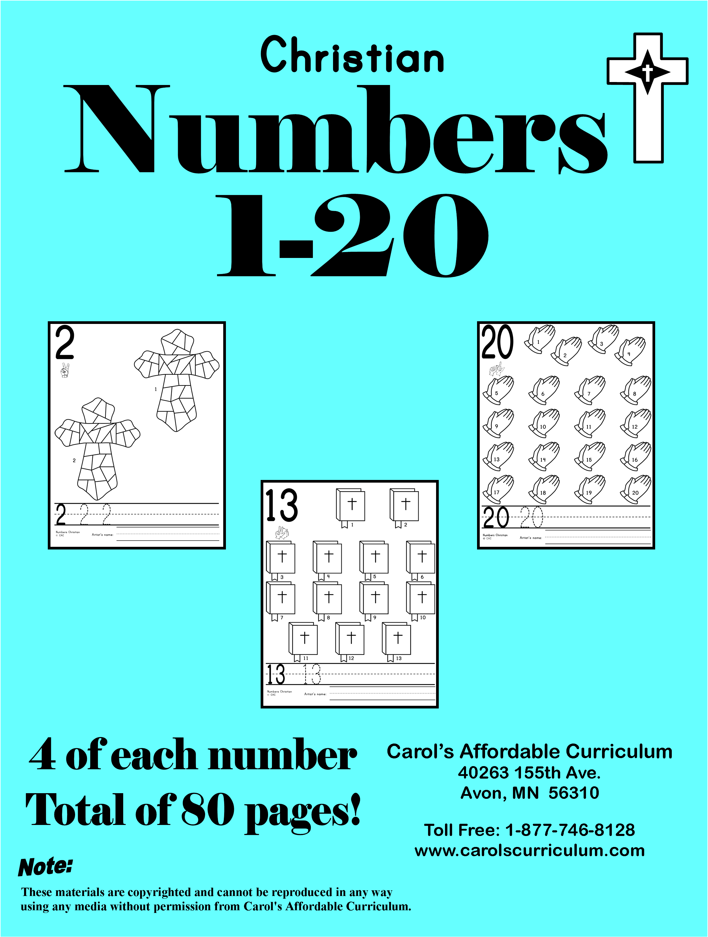 Numbers 1-20 Christian: Carol's Affordable Curriculum Online store