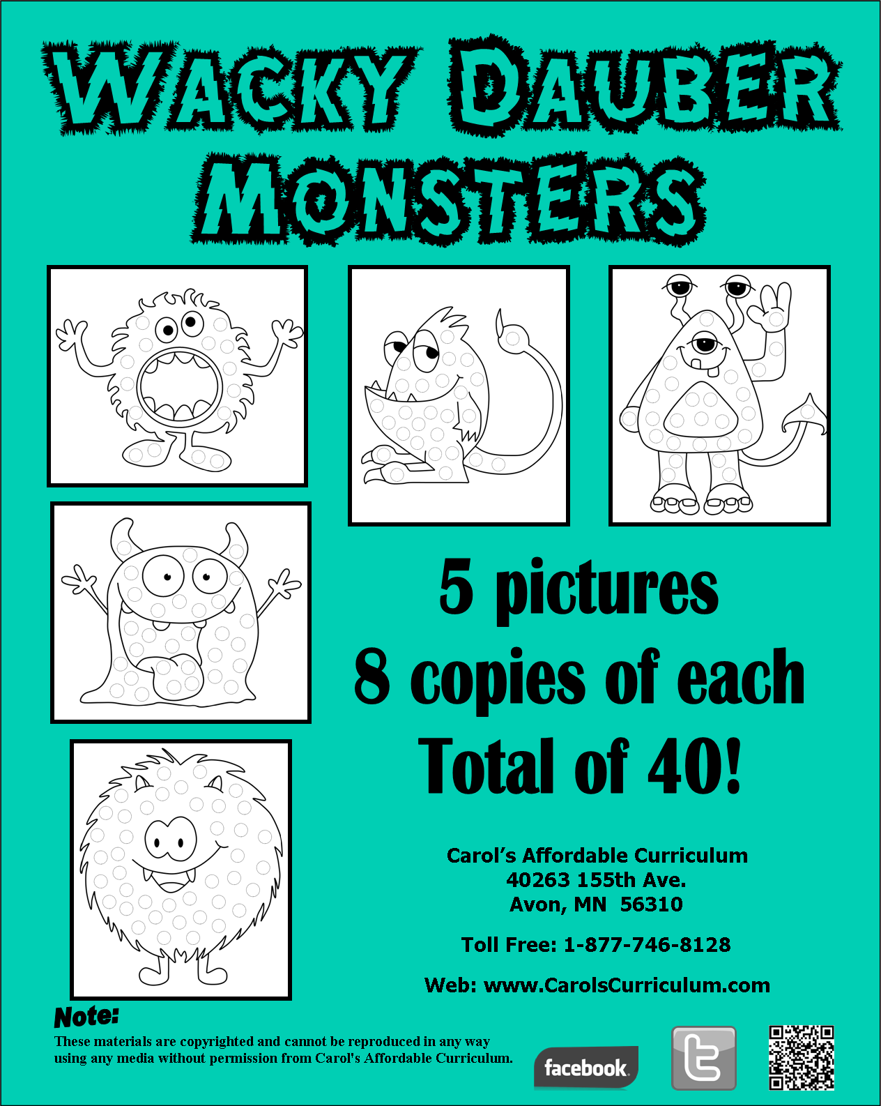 Wacky Monsters Dauber: Carol's Affordable Curriculum Online store